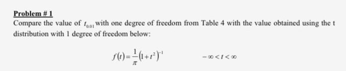 Solved Problem \# 1 Compare the value of t001 with one | Chegg.com