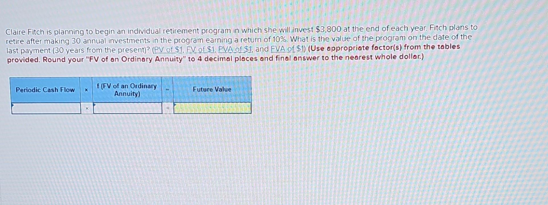 Solved Claire Fitch is planning to begin an individual | Chegg.com