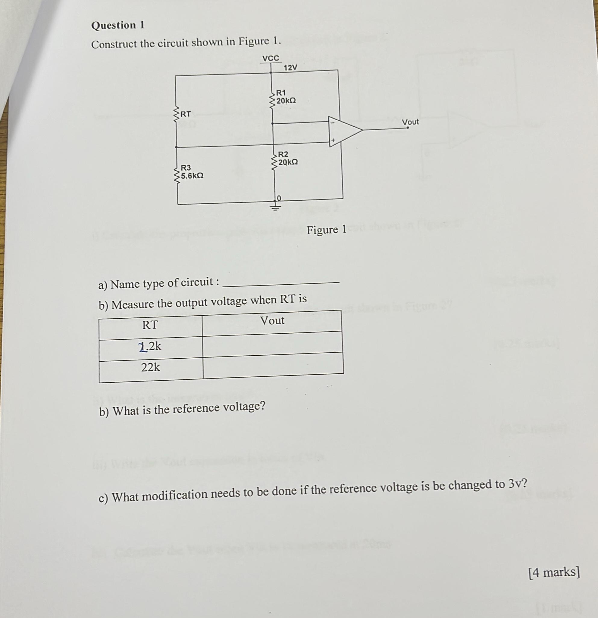 Solved Question 1Construct the circuit shown in Figure 1.a) | Chegg.com