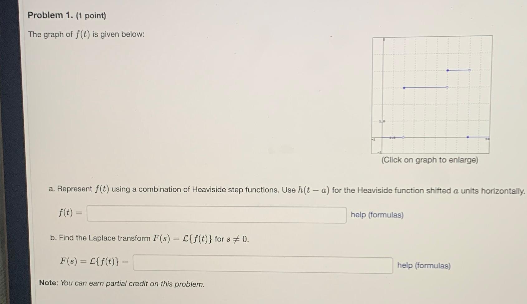 Solved Problem 1. (1 point)\\nThe graph of f(t) is given | Chegg.com