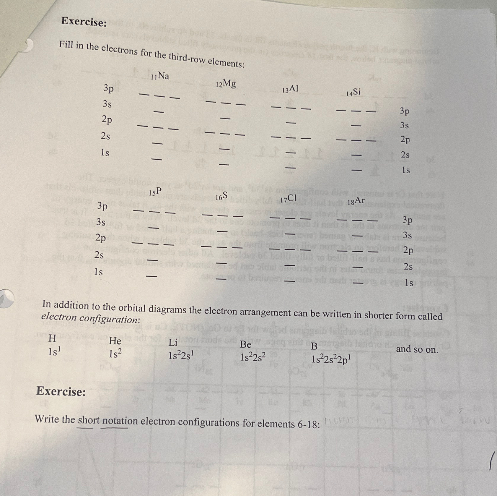 Solved Exercise:Fill in the electrons for the third-row | Chegg.com