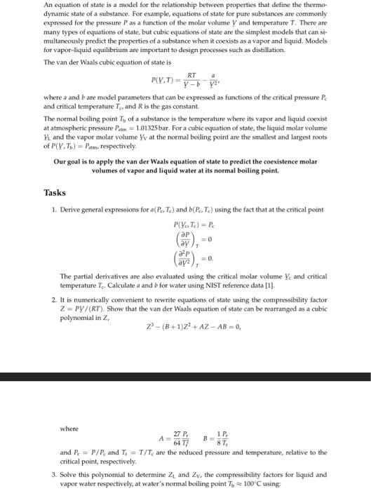 Solved An equation of state is a model for the relationship | Chegg.com