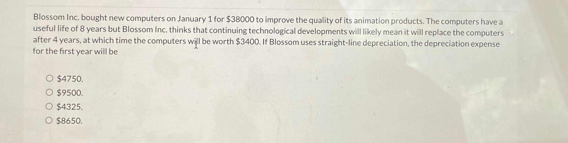 Solved Blossom Inc. bought new computers on January 1 ﻿for | Chegg.com