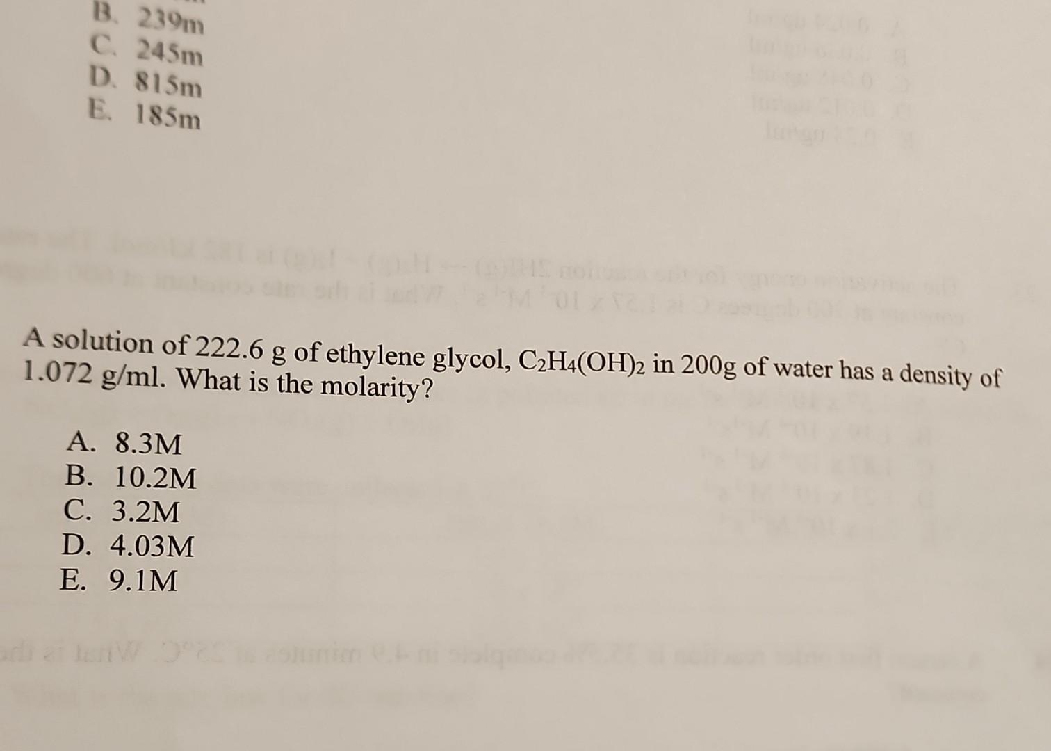 Solved A solution of 222.6 g of ethylene glycol, C2H4(OH)2 | Chegg.com