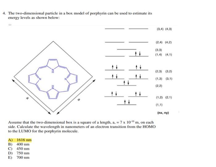 Solved 4. The two-dimensional particle in a box model of | Chegg.com