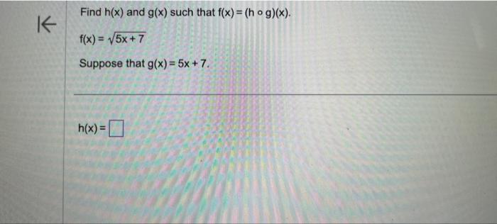 Solved Let f(x)=x−1,h(x)=3x+4. Find (f∘h)(−2) (f∘h)(−2)= | Chegg.com