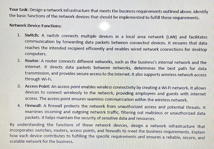Solved Your task: Design a network infrastructure that meets | Chegg.com