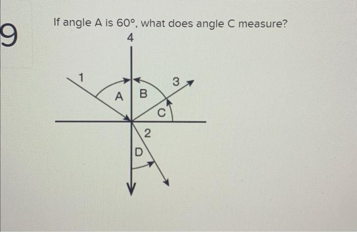 Solved If angle A is 60∘, what does angle C measure? | Chegg.com