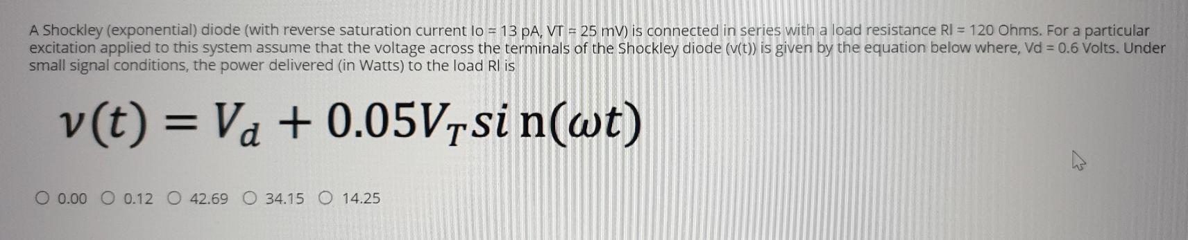 Solved A Shockley (exponential) diode (with reverse | Chegg.com