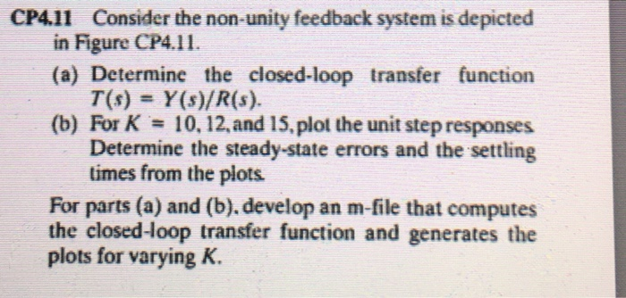 Solved CP4.11 Consider the non-unity feedback system is | Chegg.com