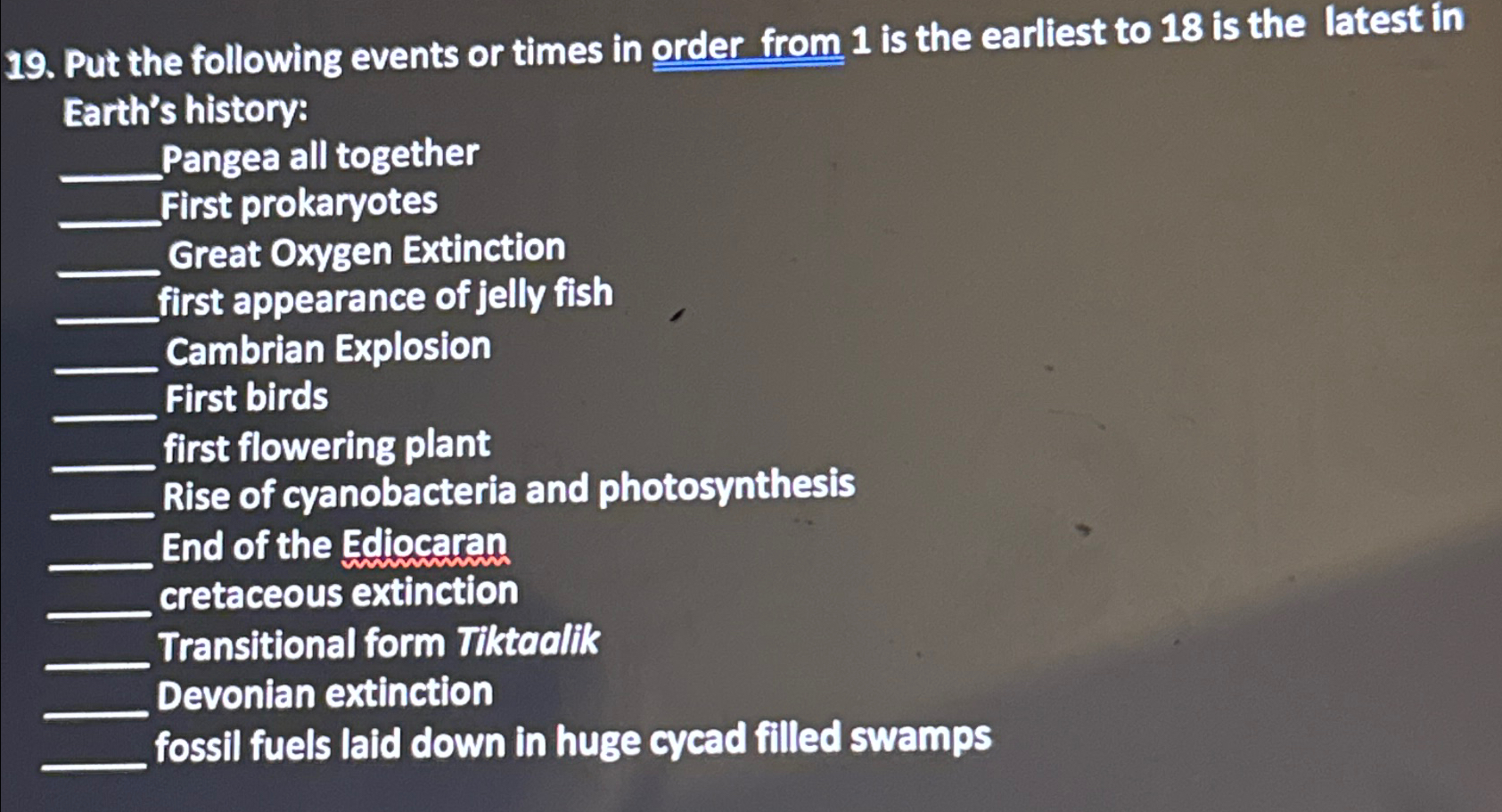 Solved Put the following events or times in order from 1 ﻿is | Chegg.com