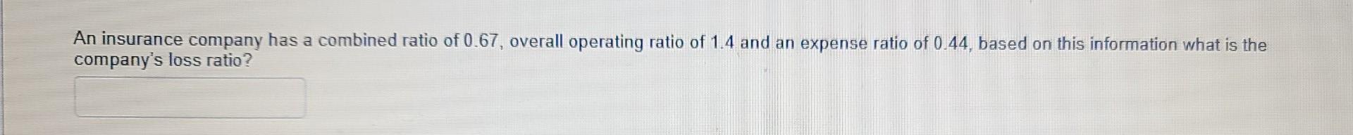 Solved An insurance company has a combined ratio of 0.67, | Chegg.com