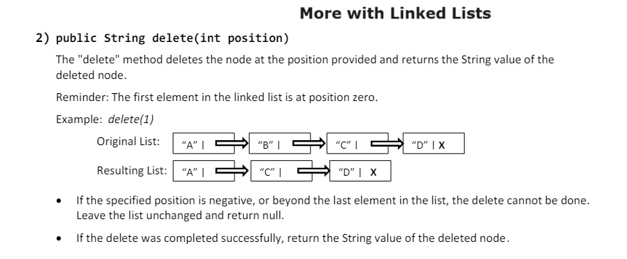Solved More with Linked Lists public String delete(int | Chegg.com