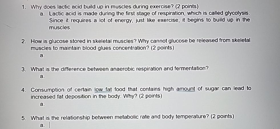 Solved Why does lactic acid build up in muscles during | Chegg.com