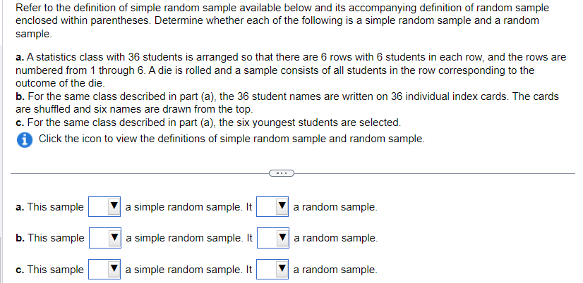 Solved Refer to the definition of simple random sample | Chegg.com