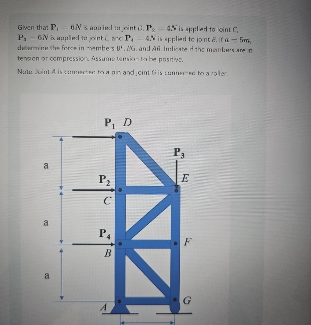 Solved Given that P1=6N ﻿is applied to joint D,P2=4N ﻿is | Chegg.com