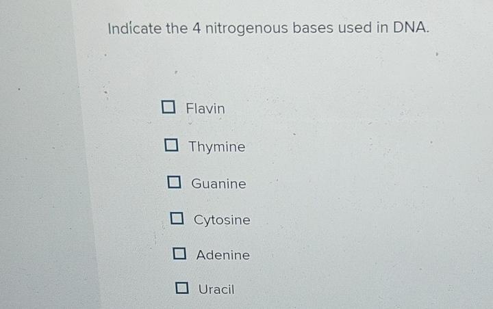 Solved Indicate the 4 ﻿nitrogenous bases used in | Chegg.com