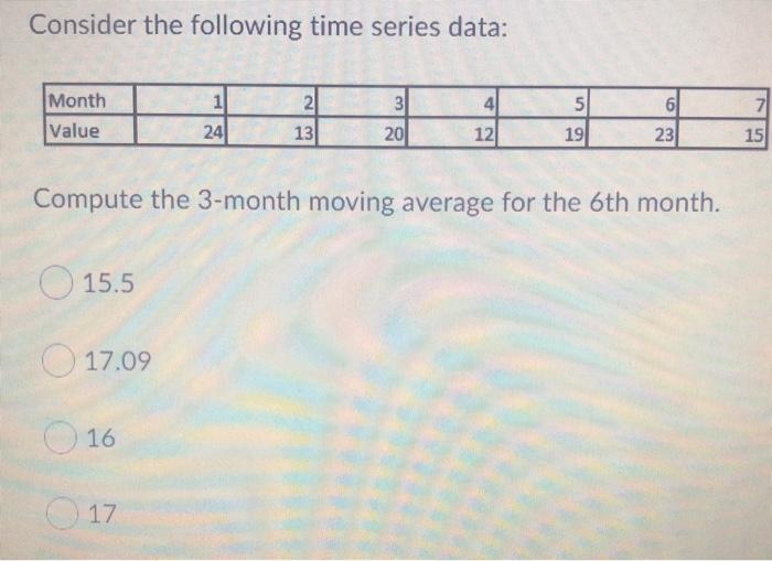 Solved Consider the following time series data: 3 41 5 6 7 | Chegg.com