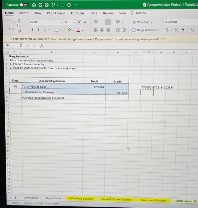 Solved Open recovered workbooks? Your recent changes were | Chegg.com
