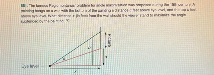 Solved 551. The famous Regiomontanus' problem for angle | Chegg.com