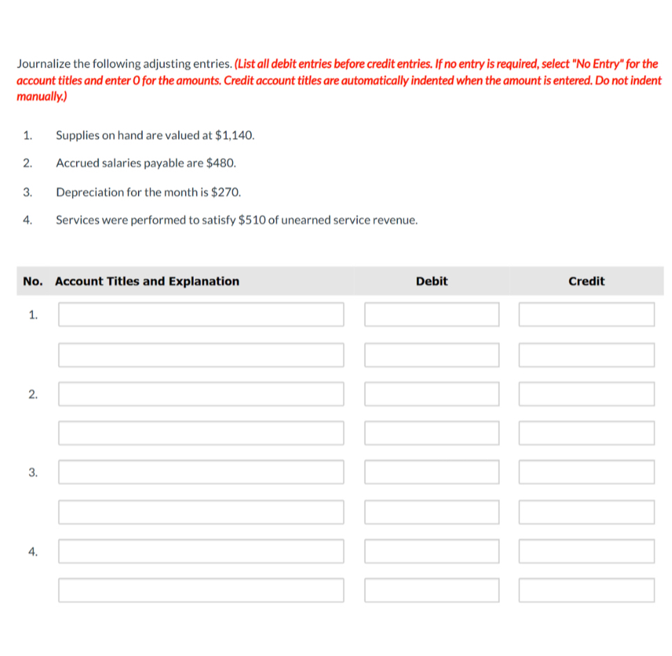 Solved Journalize the following adjusting entries. (List all | Chegg.com