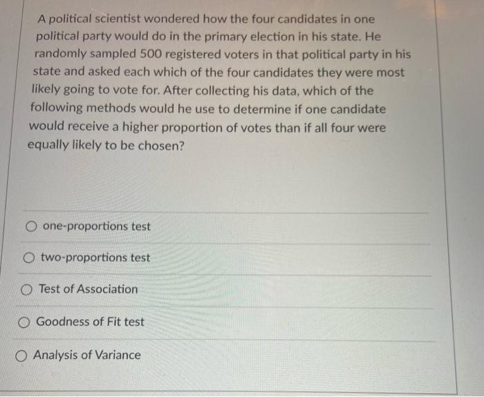 Solved A political scientist wondered how the four | Chegg.com