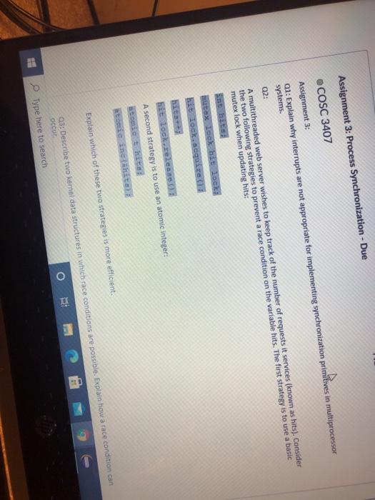 Assignment 3: Process Synchronization - Due COSC 3407 | Chegg.com