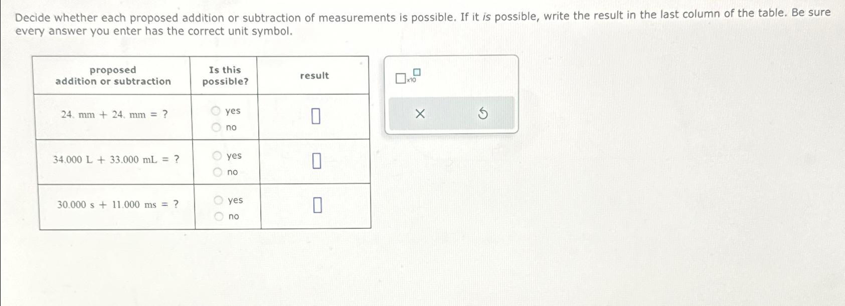 Solved Decide whether each proposed addition or subtraction | Chegg.com