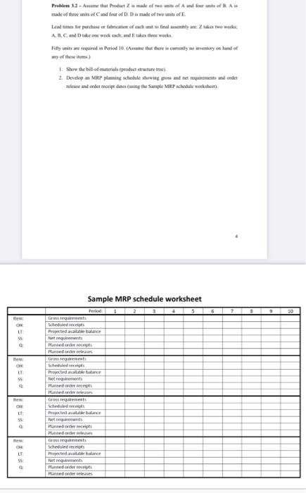 my of there itsme 1 Sample MRP schedule worksheet | Chegg.com