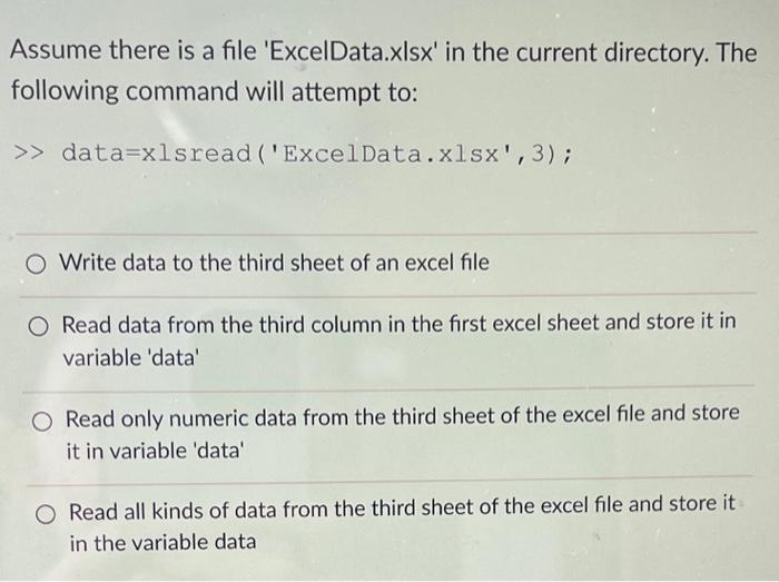 Solved Assume there is a file 'ExcelData.xlsx' in the | Chegg.com