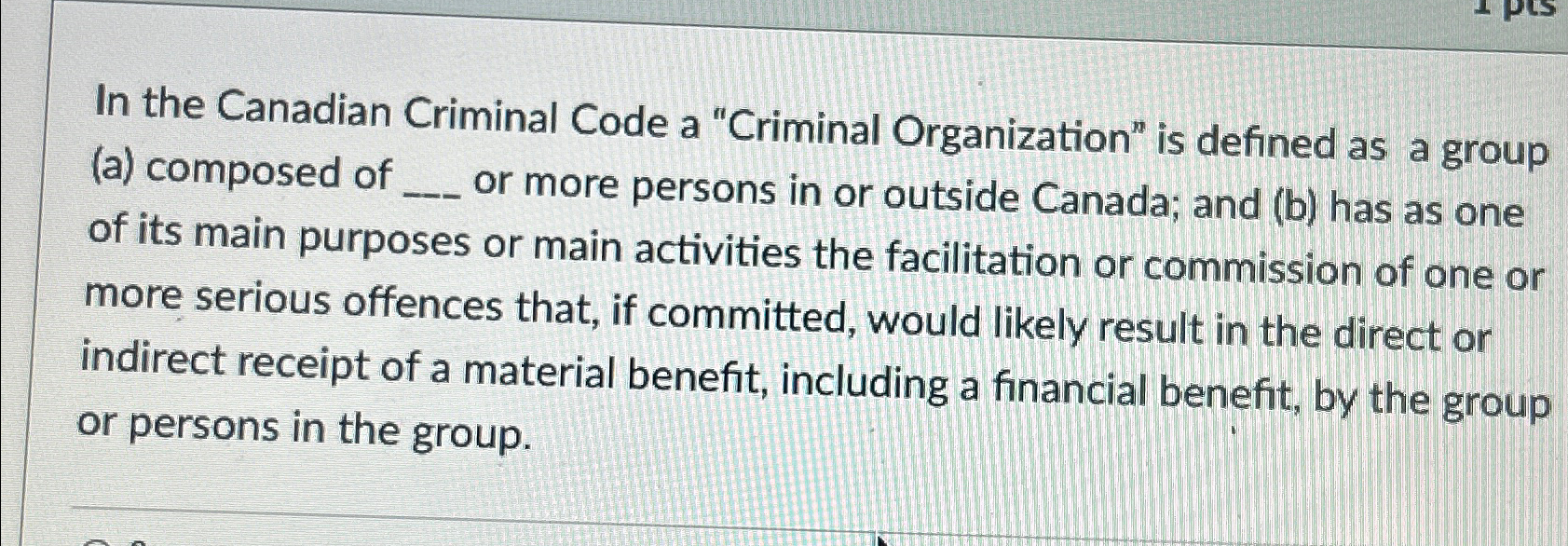 Solved In the Canadian Criminal Code a "Criminal | Chegg.com