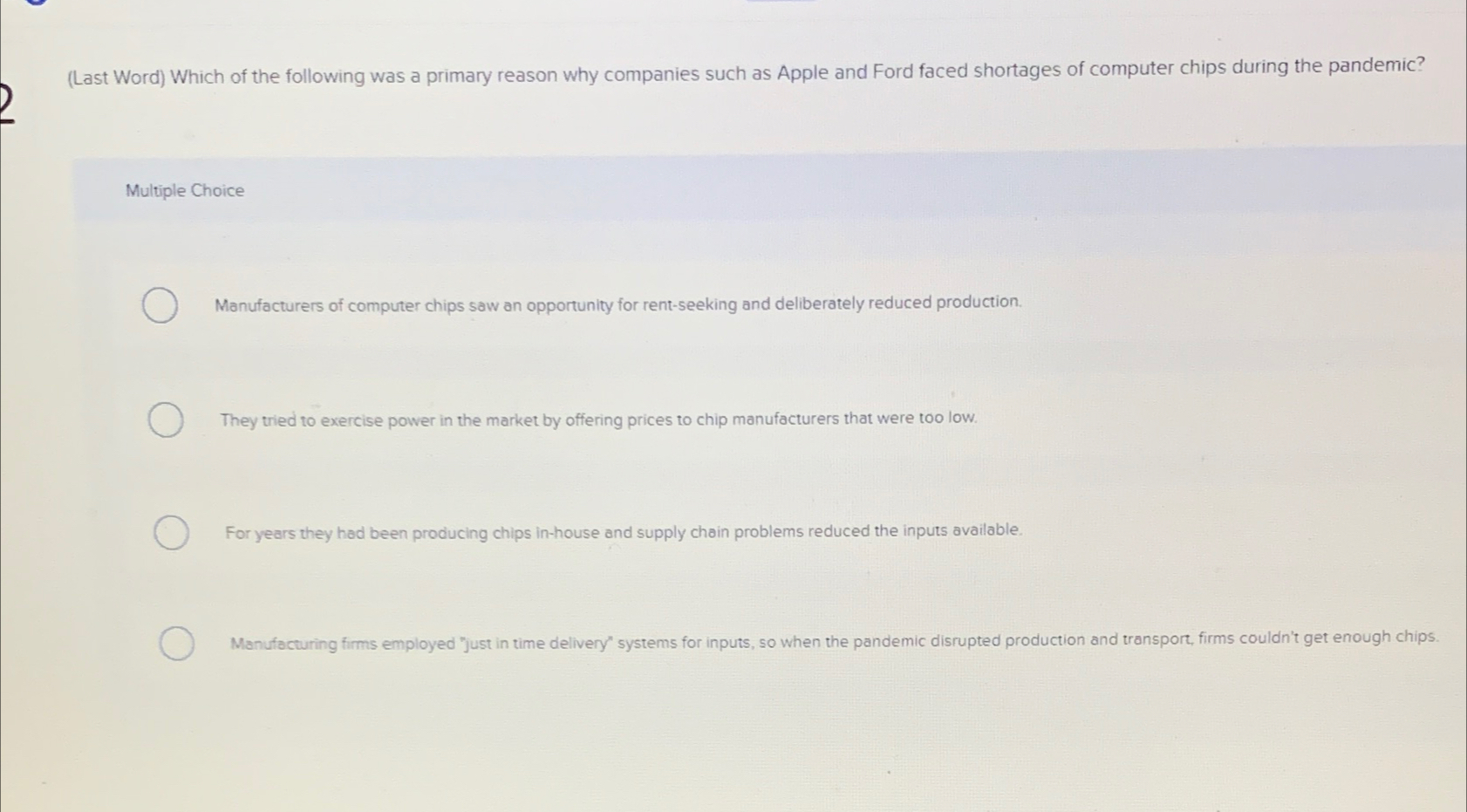 Solved (Last Word) ﻿Which of the following was a primary | Chegg.com