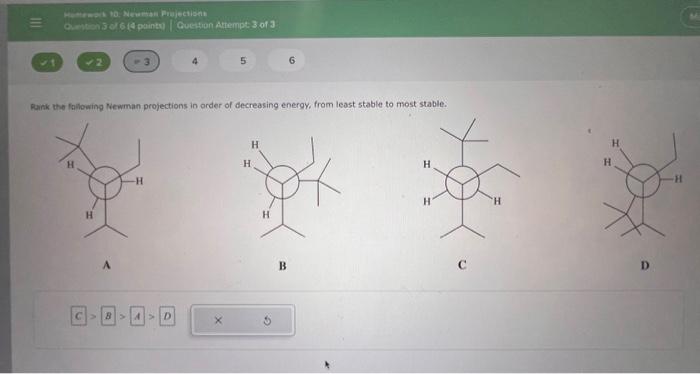 Solved Rank the following Newman projections in order of | Chegg.com