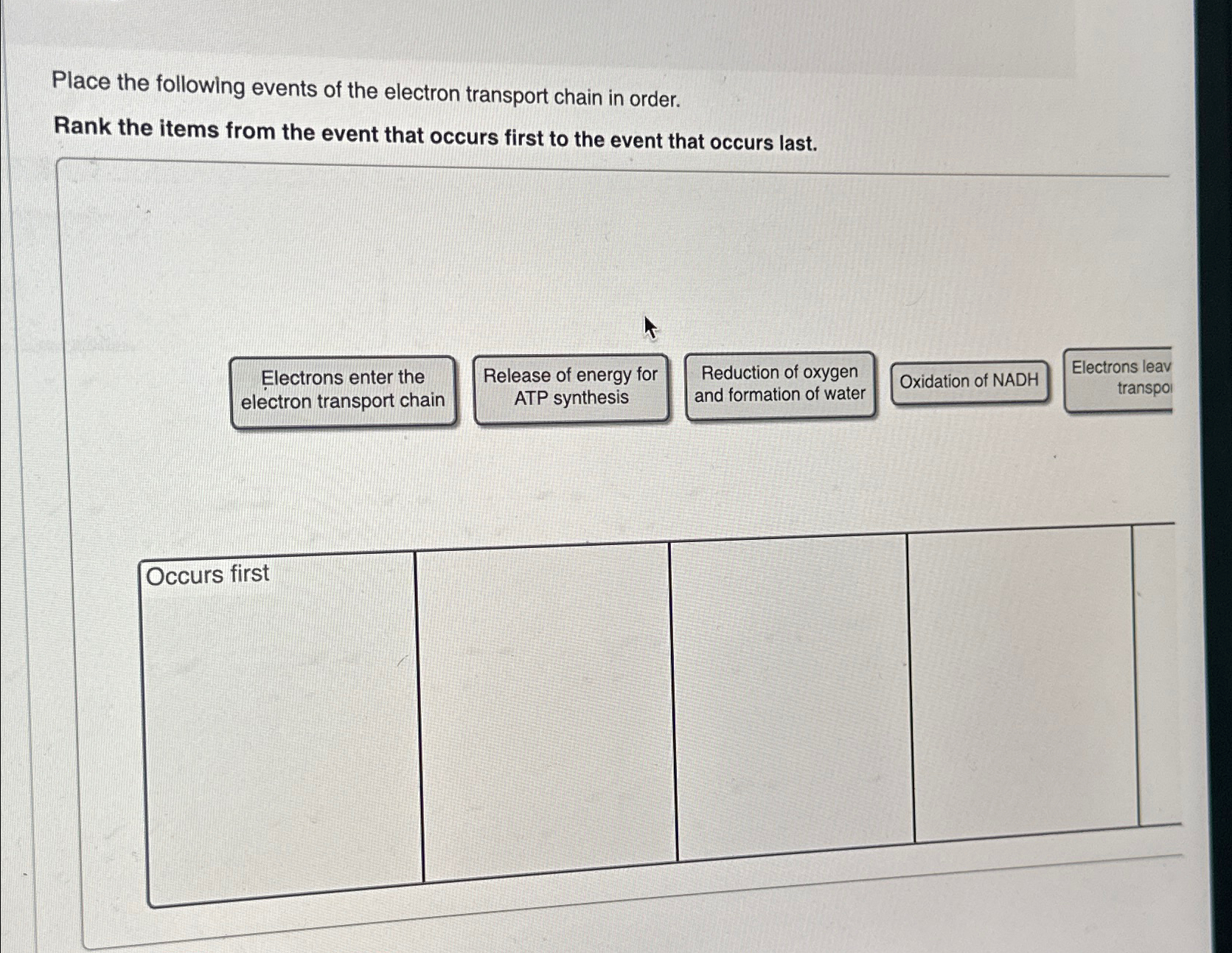 Solved Place the following events of the electron transport | Chegg.com