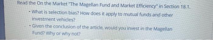 Solved Read the On the Market "The Magellan Fund and Market | Chegg.com