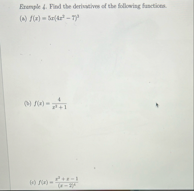 Example 4. ﻿Find the derivatives of the following | Chegg.com