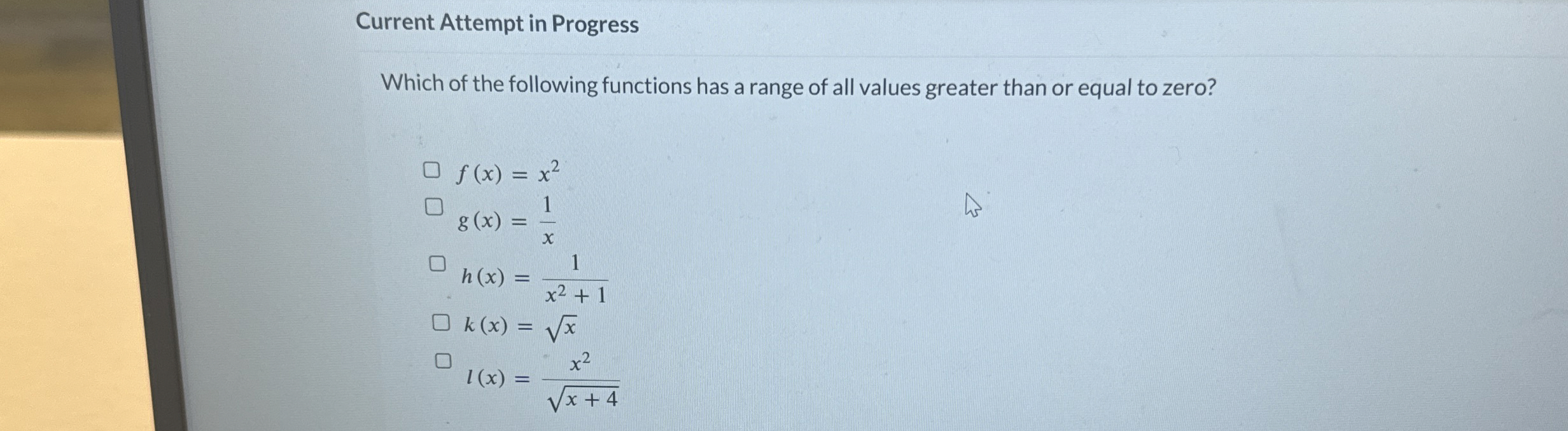 Solved Current Attempt in ProgressWhich of the following | Chegg.com