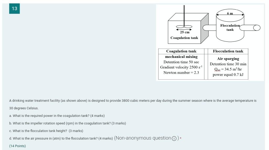 Solved 13 Flocculation tank 25 cm Coagulation tank | Chegg.com
