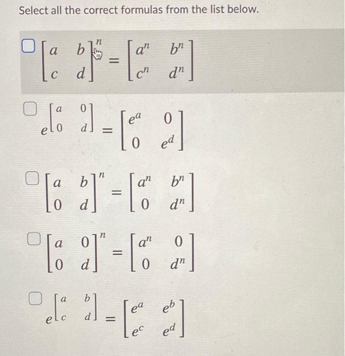 Solved Select all the correct formulas from the list below. | Chegg.com