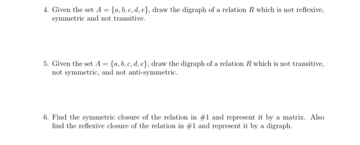 Solved 4. Given the set A = {a,b,c,d,e), draw the digraph of | Chegg.com