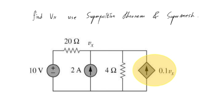 Solved find Va Use Superposition theorem & Supermesh. 20 92 | Chegg.com