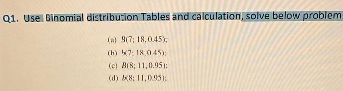 Solved Q1. Use Binomial distribution Tables and calculation, | Chegg.com