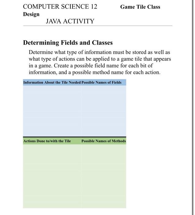 COMPUTER SCIENCE 12 Game Tile Class Design JAVA | Chegg.com