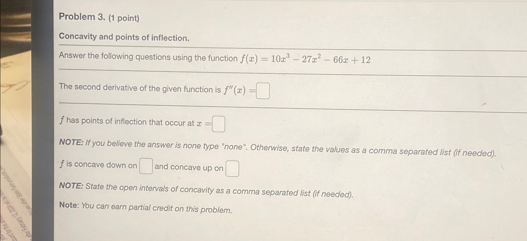 Solved Problem 3. (1 ﻿point)Concavity and points of | Chegg.com