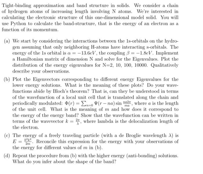 Solved Tight-binding approximation and band structure in | Chegg.com