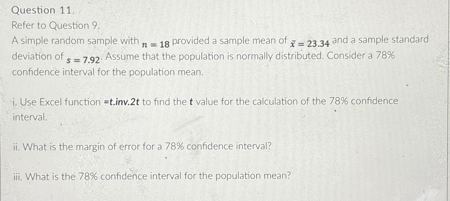 Solved Question 11.Refer to Question 9.A simple random | Chegg.com