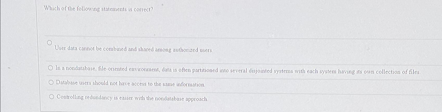 Solved Which of the following statements is correct?User | Chegg.com