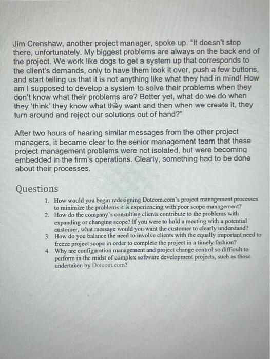 Solved CASE STUDY 5.3 Project Management at Dotcom.com | Chegg.com