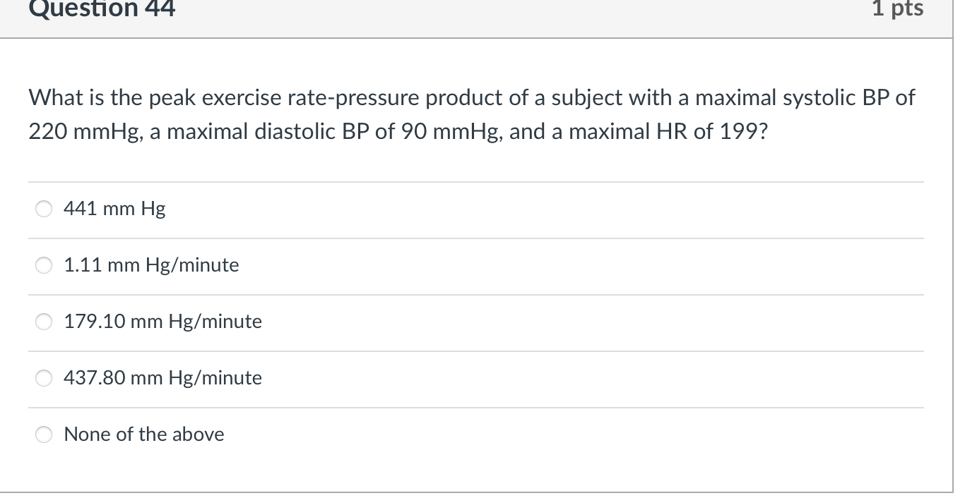 Solved What is the peak exercise rate-pressure product of a | Chegg.com