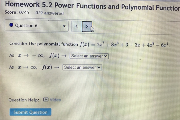 Solved Homework 5.2 Power Functions and Polynomial Function | Chegg.com